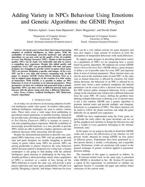 adding variety in npcs behaviour using emotions and genetic algorithms