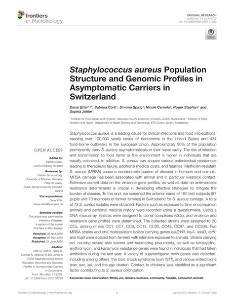 Pdf Staphylococcus Aureus Population Structure And Genomic Profiles In Asymptomatic Carriers