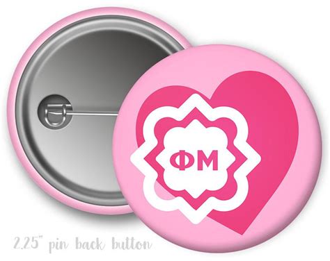 Phi Mu Heart Letters Button Greek Gear
