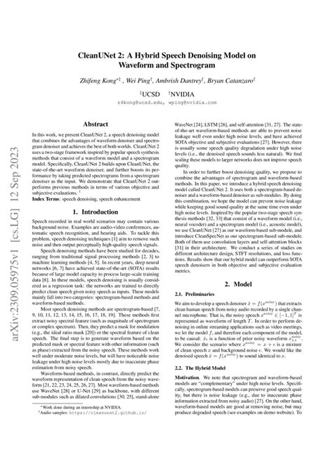 cleanunet 2 a hybrid speech denoising model on waveform and
