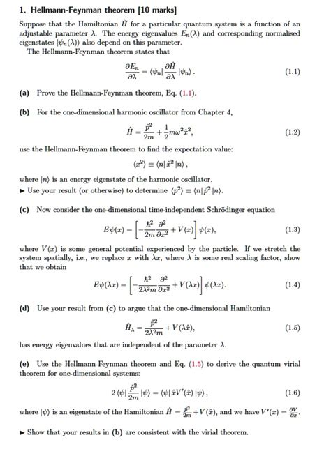 1 Hellmann Feynman Theorem 10 Marks Suppose That The Hamiltonian H For
