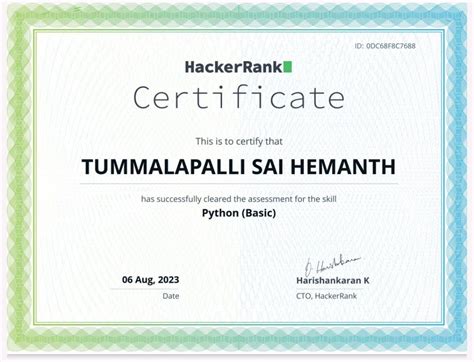 Sai Hemanth On Linkedin Pythoncertified Hackerrankachievement Hackerrank Hackerrankcertified