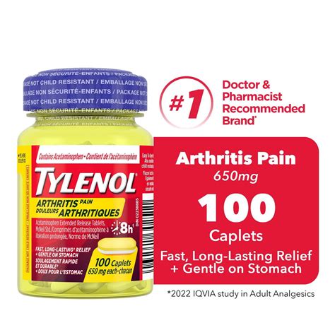 Tylenol Arthritis Pain Relief Acetaminophen 650mg Caplets 100 Count