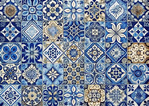 Antique Azulejo Tiles Patch Work Graphic Designs Background Premium