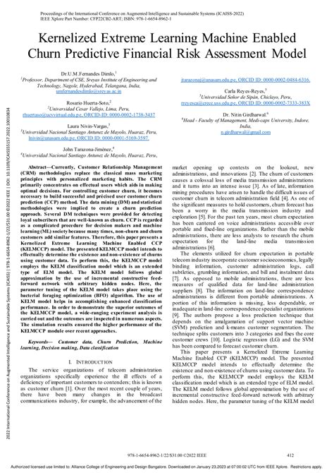 Pdf Kernelized Extreme Learning Machine Enabled Churn Predictive Financial Risk Assessment Model