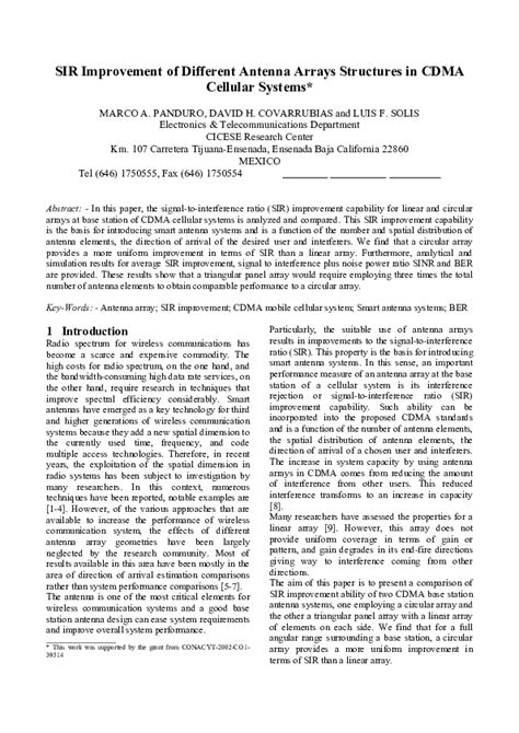 Pdf Sir Improvement Of Different Antenna Arrays Structures In Cdma Cellular Systems