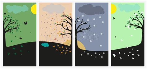 Set Of Four Seasons Four Times A Year In Spring Summer Autumn And