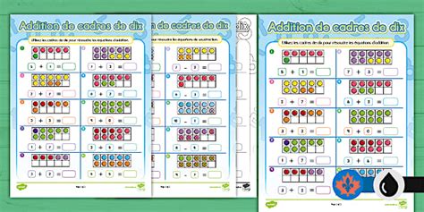 Addition And Subtraction With Ten Frames Activity French