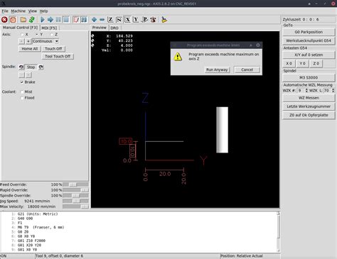 g43 1 dynamic tool length measurement program exceeds machine maximum
