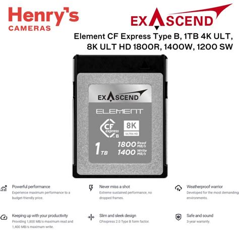 Exascend Element Cf Express Type B 1tb 4k Ult8k Ult Hd 1800r 1400w