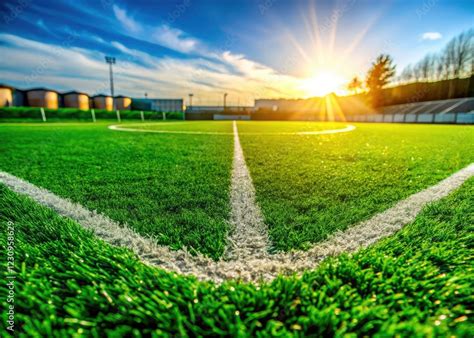 Lush Green Soccer Field White Lines Football Stadium Sports