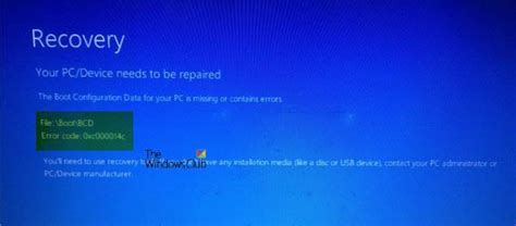 Error 0xc0000034 Boot Configuration Data File Is Missing Some Information