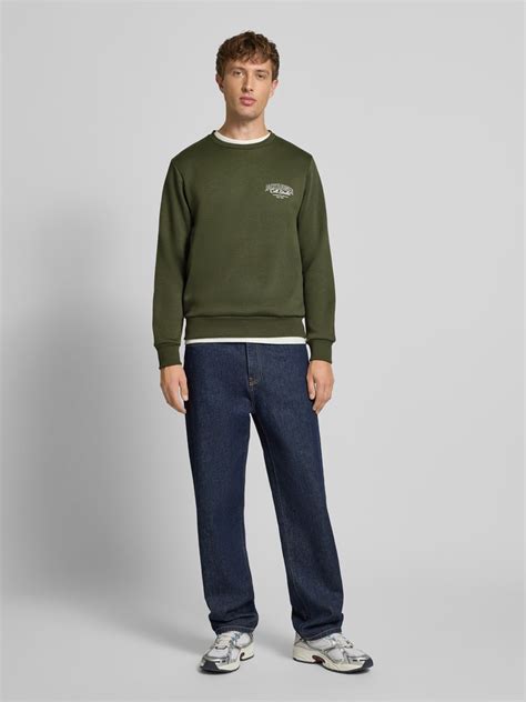 Jack And Jones Sweatshirt Met Labelprint Model Makoto In Donkergroen