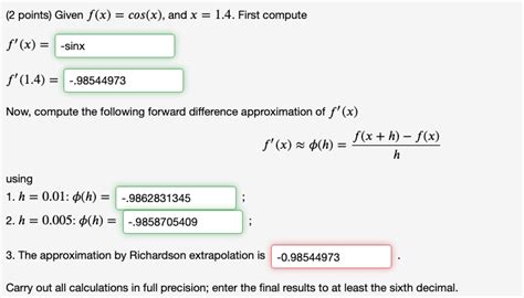 solved 2 points given f x cos x and x 1 4 first