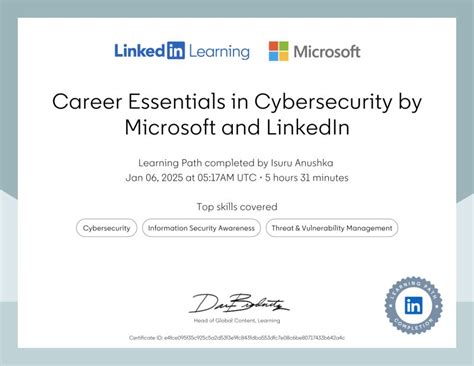 just finished the learning path “career essentials in cybersecurity by microsoft and linkedin