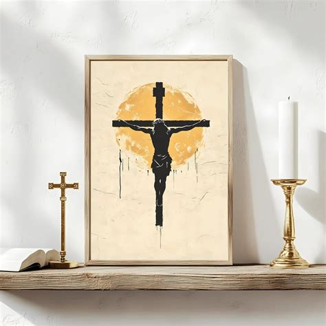 Minimalist Jesus Crucifix Christian Faith Wall Art Stretched Canvas