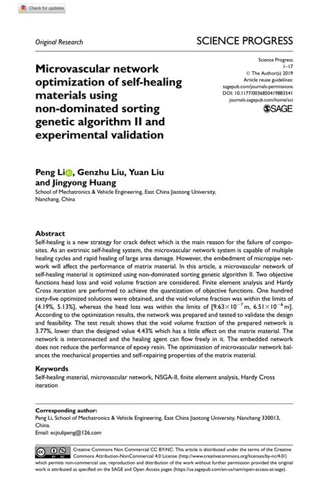 Pdf Microvascular Network Optimization Of Self Healing Materials Using Non Dominated Sorting