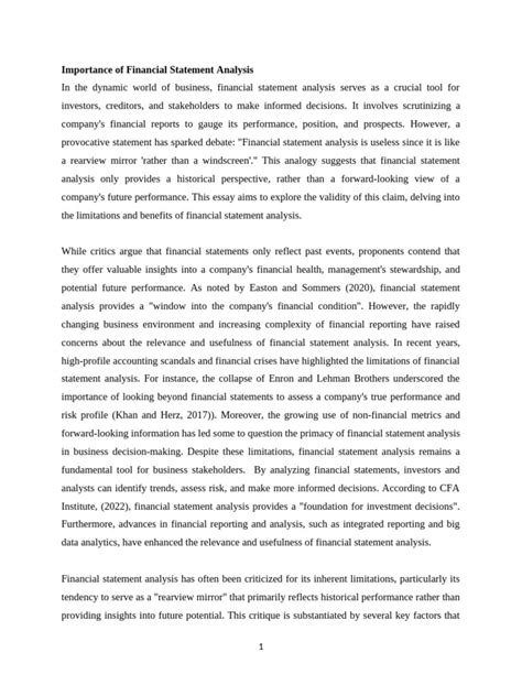Financial Statement Analysis Importance Pdf Scenario Planning Risk