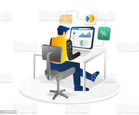 사무실에서 노트북으로 일하는 사업가 아이소메트릭 벡터 그림입니다 3차원 형태에 대한 스톡 벡터 아트 및 기타 이미지 3차원 형태 개념 개념과 주제 Istock