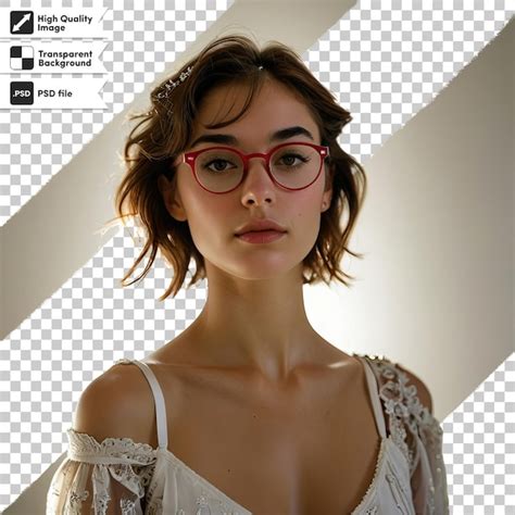 A Woman Wearing Glasses And A White Dress With A White Lace Top