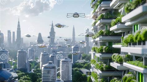 Zero Carbon City Model Featuring Hover Cars And Vertical Farms