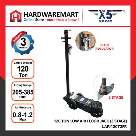 X5 120 Ton Long Air Floor Jack Lifting 2 Stage Range 205 385mm