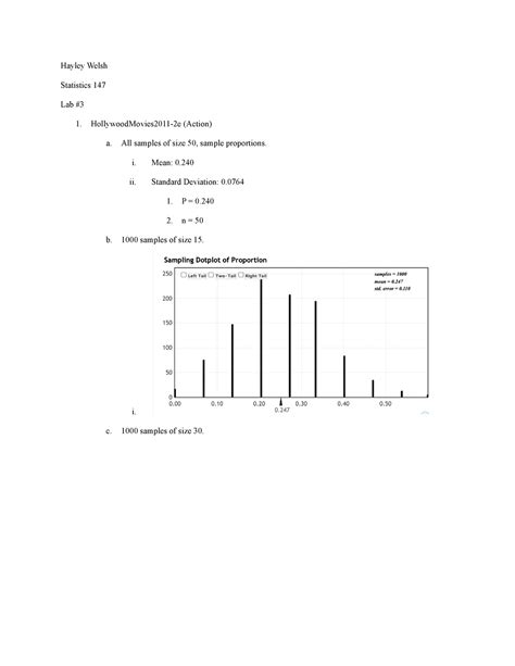 Lab 3 Statistics Lab Work Hayley Welsh Statistics 147 Lab 1