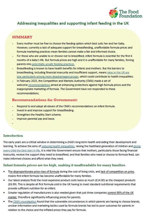 Addressing Inequalities And Supporting Infant Feeding In The Uk Food Foundation