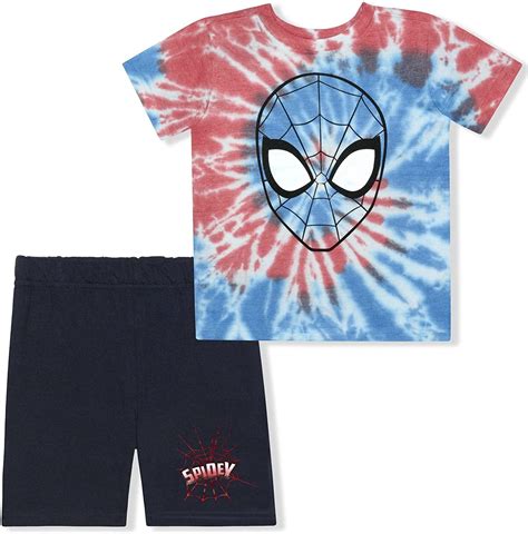 Marvel 2 Pack Short Sleeve Spiderman Tie Dyed Tee Shirt And Shorts Set