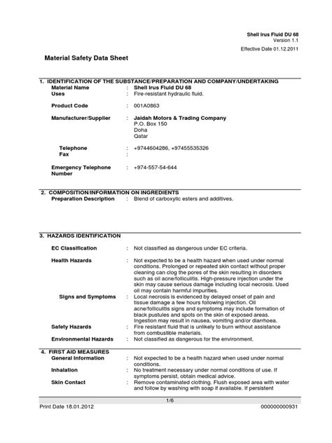 Shell Irus Du 68 Msds Download Free Pdf Occupational Hygiene