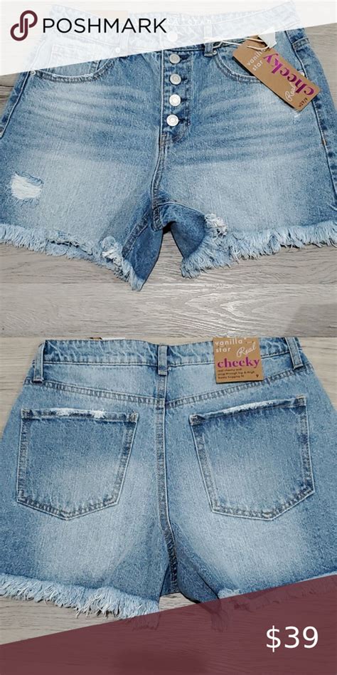 Vanilla Star High Rise Button Fly Cheeky Shorts Black High Waisted