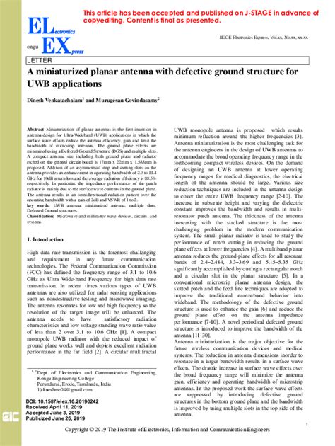 Pdf A Miniaturized Planar Antenna With Defective Ground Structure For Uwb Applications