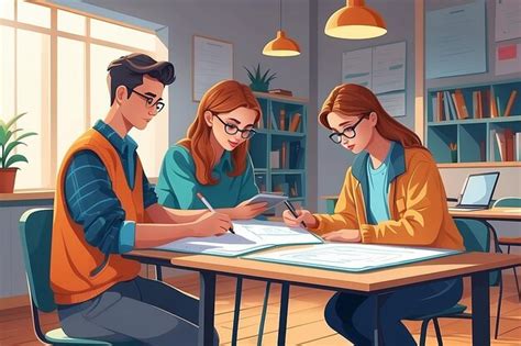 Students Jotting Down Observations Vector Flat Style Illustration
