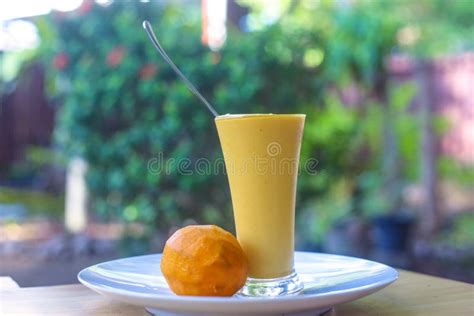 Mango Lassi Juice In A Glass With Mango Fruit Stock Image Image Of