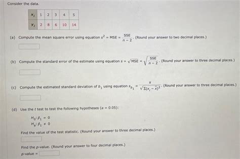 Solved Consider The Data A Compute The Mean Square Error Chegg Com