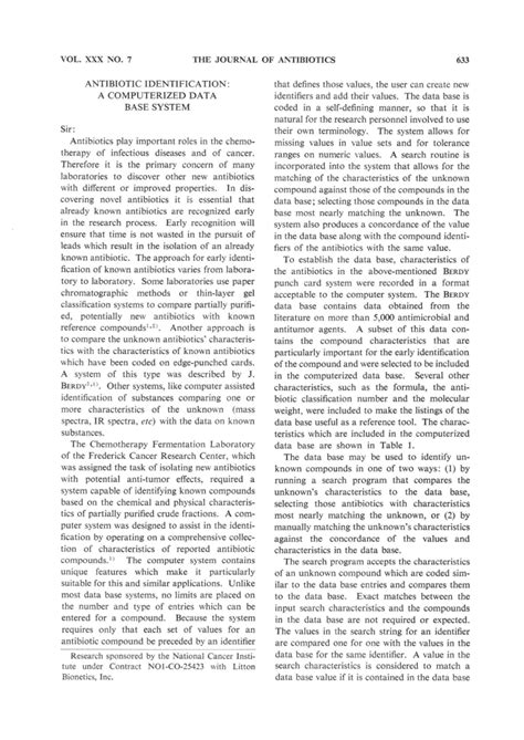 Pdf Antibiotic Identification A Computerized Data Base System