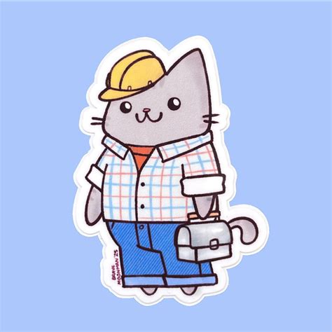 Construction Worker Cat Vinyl Sticker Brave Moonman