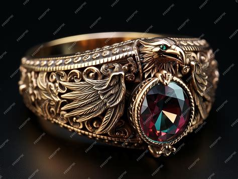 Premium Photo Golden Eagle Ruby Mens Ring On Book