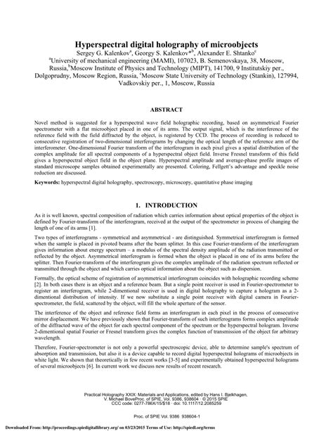Pdf Hyperspectral Digital Holography Of Microobjects