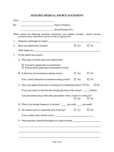Fillable Online Seizures Medical Source Statement Fax Email Print Pdffiller