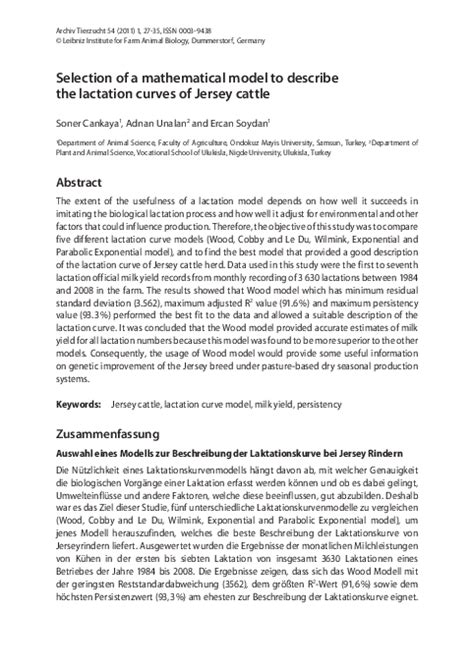 Pdf Selection Of A Mathematical Model To Describe The Lactation