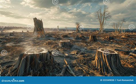 Dramatic Portrayal Of Deforestation And Desertification With Barren