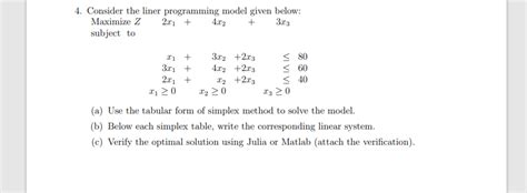 Solved 4 Consider The Liner Programming Model Given Below