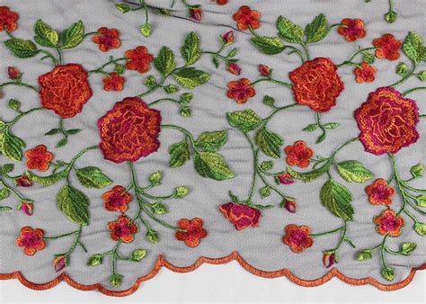 Bridal 3d Floral Embroidered Mesh Fabric Red Flower Bridal