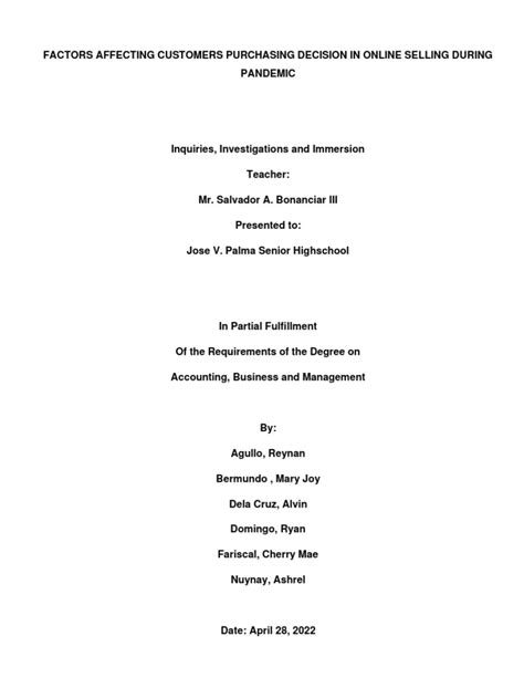 Factors Affecting Customers Purchasing Decision In Online Selling