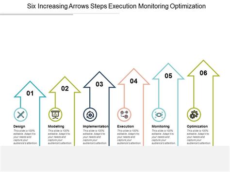 Six Increasing Arrows Steps Execution Monitoring Optimization Ppt Powerpoin