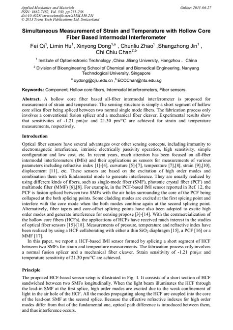 Simultaneous Measurement Of Strain And Temperature With Hollow Core Fiber Based Intermodal