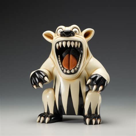Vintage Cartoon Style Manticore Bear Figurine With Bold Black And White Design Stock