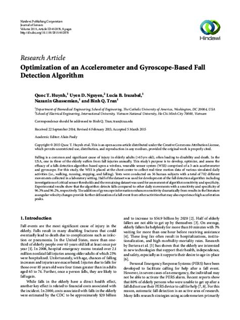 Pdf Optimization Of An Accelerometer And Gyroscope Based Fall