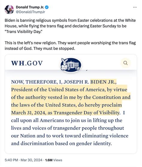 Biden Proclaimed Easter Sunday As Transgender Day Of Visibility